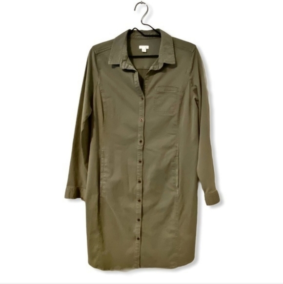 J. Jill | Dresses | Jjill Live N Chino Green Button Down Dress | Poshmark